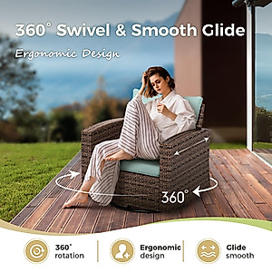 MIXPATIO Patio Furniture Set, 6 Pcs Wicker Outdoor Conversation Set, 2 x Swivel Chairs, 1 x 3 Seater Sofa, 1 x 2-Seat Lover Sofa and 2 x Ottomans with 4" Thick Cushion for Garden Backyard Deck, Blue