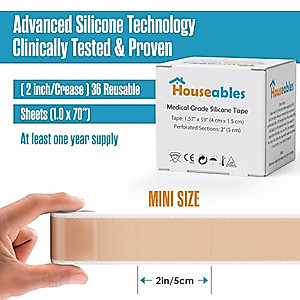 Silicone Scar Sheets, Soft Gel Tape, 1.57” x 60”, with 2” Perforations, Tan, Flexible, Medical Grade for Surgery, Keloids, Burns, Sensitive Skin, Wound Protection, Healing Patch | Houseables