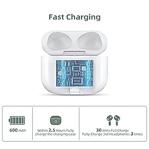 Jinstyles Upgraded Wireless Charging Case Compatible with 3rd Generation, Case Replacement Compatible for 3rd Generation, Wireless Charger Case Air Pods 3 with Bluetooth Pairing Sync Button, White