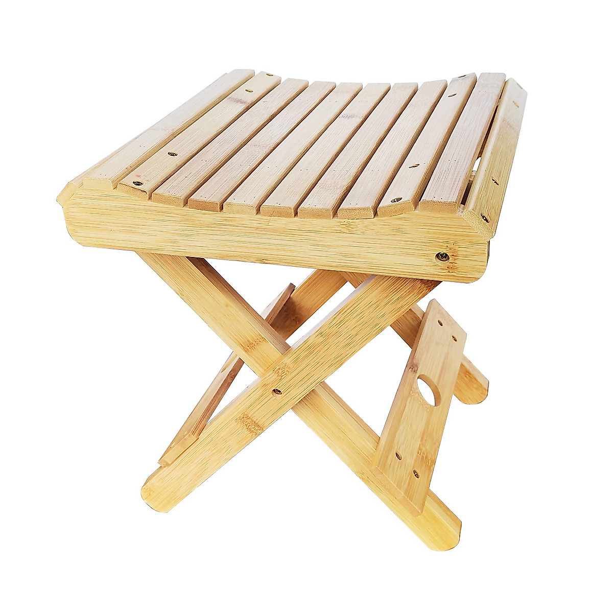 TripDock 12 Inch High Natural Bamboo Folding Stool for Shaving/Shower/Foot Rest/Outside Fishing Chair, Fully Assembled (Natural)
