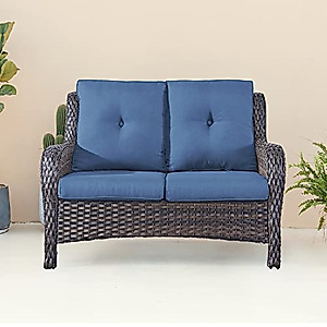 Belord Outdoor Loveseat Small Patio Furniture 2 Seater Sofa Brown Wicker Couch Rattan Settee for Single-Family House