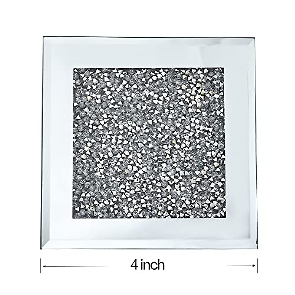 Glass Mirrored Coaster 4 Pack 4x4 inch, Crushed Diamond Cup Mat Decor on Tabletop for Restaurant Kitchen bar Dining Table