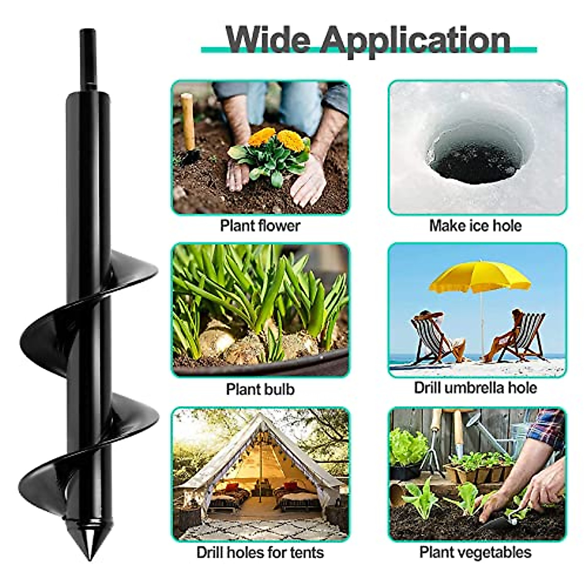 Auger Drill Bit for Planting Garden Auger Spiral Drill Bit Post Hole Digger Bulb Planter Tool 1.6"X9" 3"X12" and 1.6"X16" for Bulb Planting, Hole Digger, Tulip Bulbs and Umbrella Holes