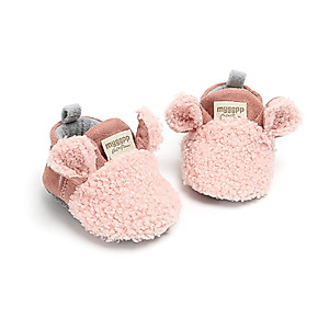 CARREAN Baby Boys Girls Soft Plush Slippers Cartoon Toddler Infant Warm Winter House Shoes (Pink 12-18 Months)