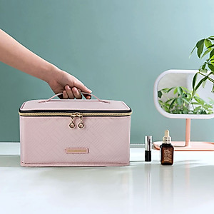 LIGHT FLIGHT Large Makeup Case, Travel Makeup Bag Cosmetic Case Organizer Portable Storage Bag with Adjustable Dividers for Cosmetics Makeup Brushes Toiletry Digital Accessories (Medium, Pink)