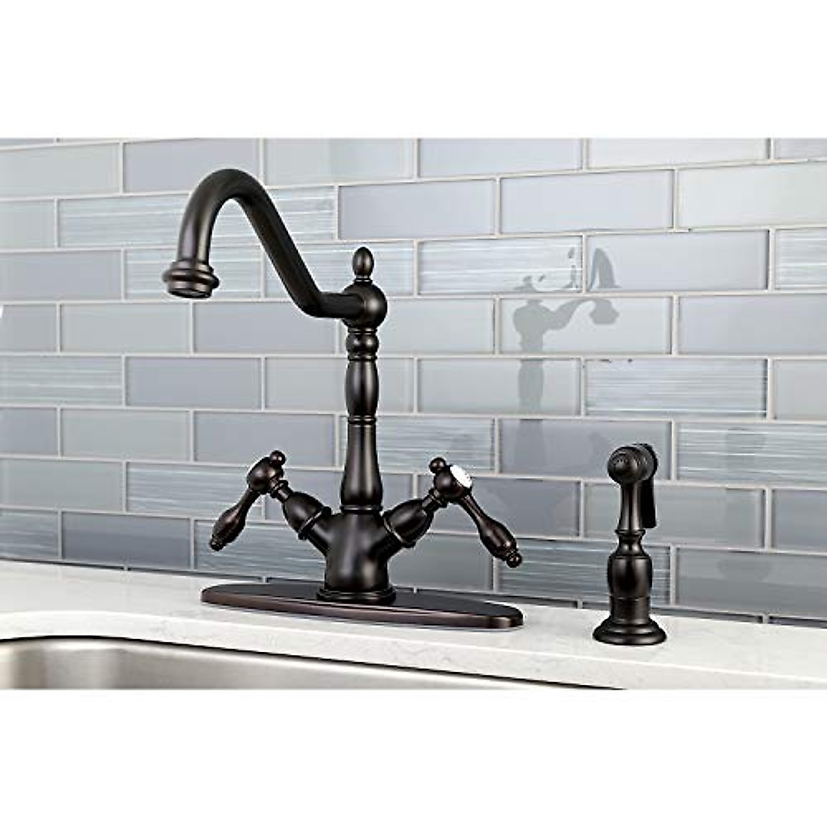 Kingston Brass KS1235TALBS Tudor Kitchen Faucet, 8-1/2 inch in Spout Reach, Oil Rubbed Bronze