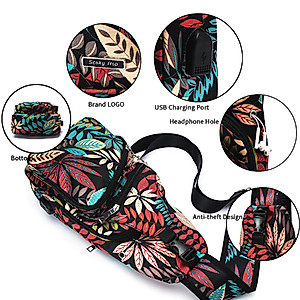 Seoky Rop Men Women Sling Backpack Anti Theft Crossbody Shoulder Chest Bag with USB Charging Port, Leaves