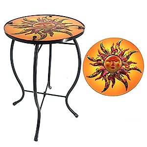 YNGFIL Outdoor Side Table Sun Round Small Patio Accent Table Indoor End Table for Yard, Garden, Living Room, Bistro Balcony or Lawn