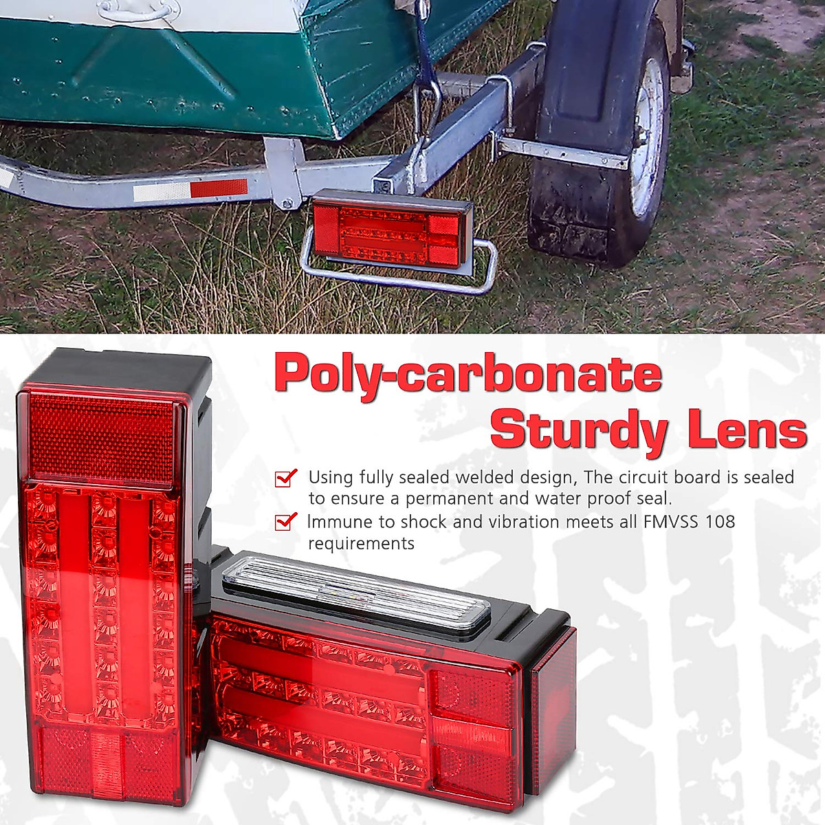 LINKITOM New Submersible LED Trailer Light Kit, Super Bright Brake Stop Turn Tail License Lights for Camper Truck RV Boat Snowmobile Over 80" Inches