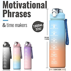 Bugucat Water Bottle 32OZ, Tritan Drinks Bottle with Straw and Time Markings, Jug Leak Proof,Sport Water Storage Container for Teenager Adult, Water Bottle for Gym School Cycling Fitness Outdoor