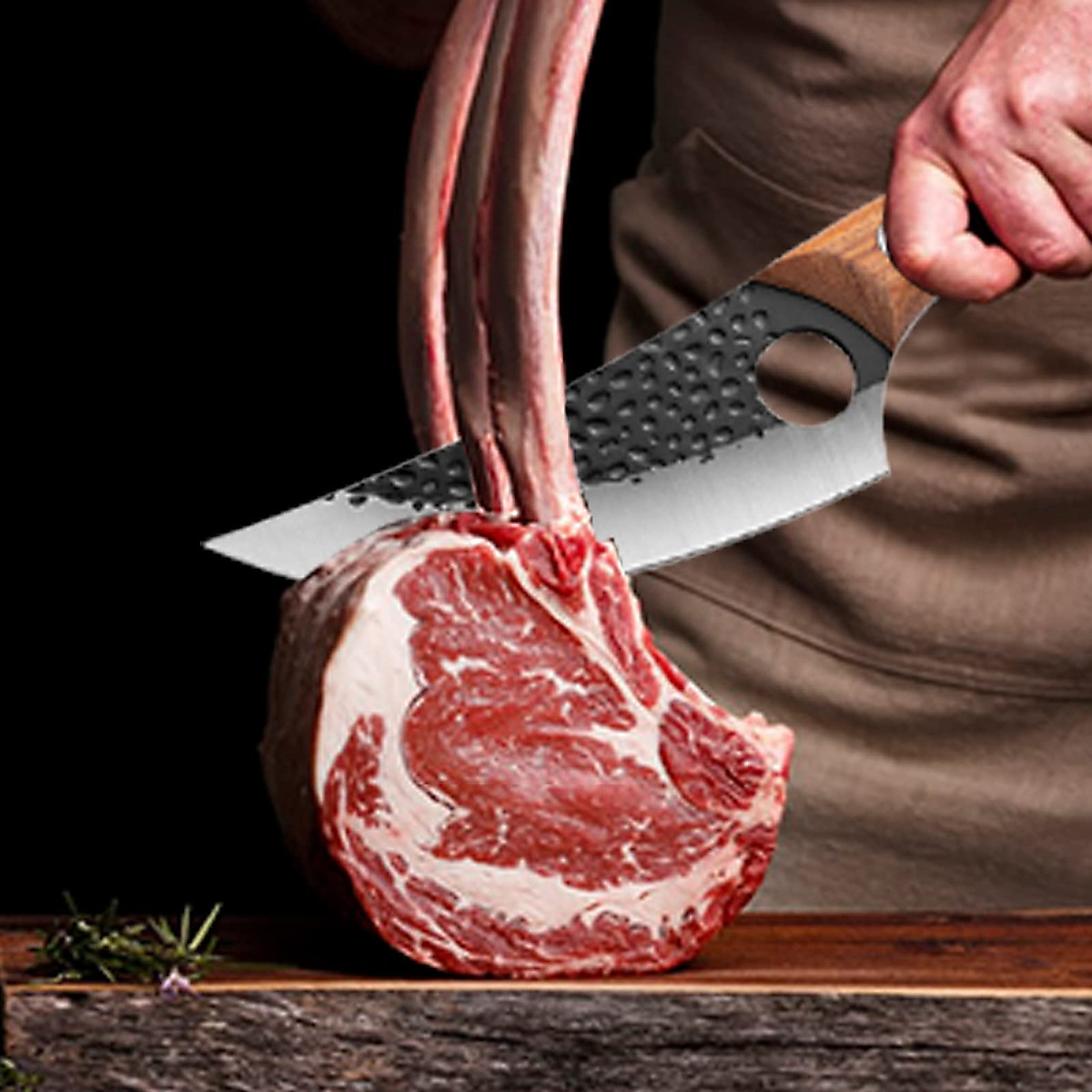 SMARTCITYNOMO Chefs Knife with Sheath - 5.7 Inch Kitchen Cooking Knife for Chopping/Meat Cutting, High Carbon Fine Steel with Pear Wood Handle for Home, Outdoor Camping, BBQ