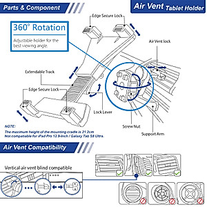 Randconcept - Car Air Vent Tablet Holder Car Mount, Universal Tablet Stand Car Mount Compatible with 7" - 10" Tablets iPad Pro Mini Air 2 Galaxy Tab Z Fold Kindle