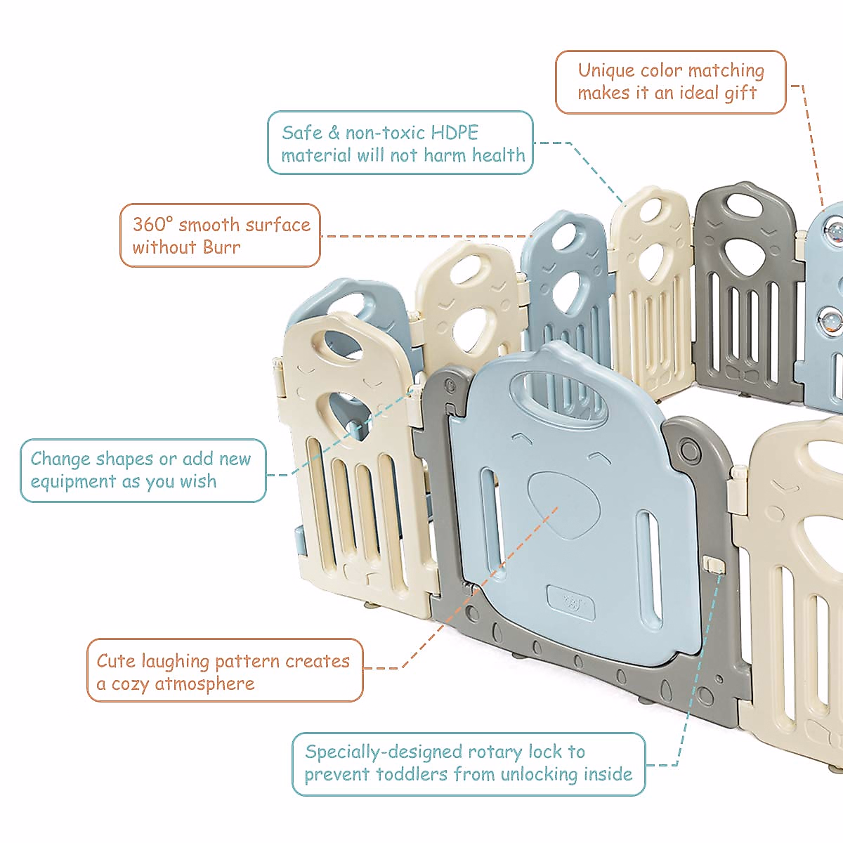 CHEFJOY Baby Playpen Kids 14 Panel, Safety Yard Activity Center, Door with Safety Lock & Lovely Toys, Portable HDPE Indoor Outdoor Play Fence with Non-Slip Rubber Suction Cup