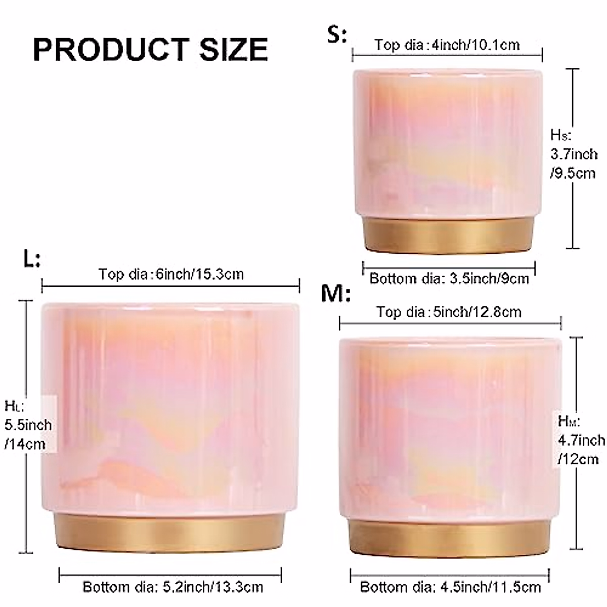 Gepege Pink Indoor Plant Pots for Plants, Ceramic Planter with Drainage Hole, 6.0 inch+5.0 Inch+4.0 Inch. Succulent Orchid Flower Pot - Rainbow Pearl Glaze