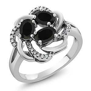 Gem Stone King 925 Sterling Silver Black Onyx Ring For Women (1.54 Cttw, Oval 6X4MM, Gemstone December Birthstone, Available In Size 5, 6, 7, 8, 9)