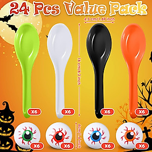 Liliful 24 Pcs Halloween Egg and Spoon Race Game Eyeball Spoon and Spoon Race Game Set for Halloween Party Favor Supplies Adults Indoor Outdoor Classroom Activities(Blue, Orange, Red, Green)