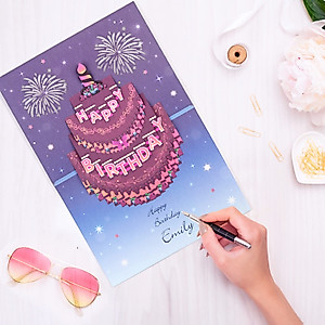 Yinqing Birthday Cards, Light and Music Birthday Cake Happy Birthday Card, 3D Pop Up Birthday Gift Greeting Card for Women Men Kids Husband Wife Mom Dad Daughter