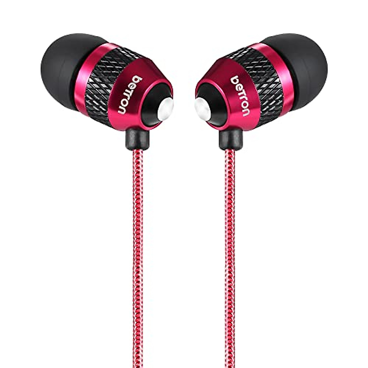 Betron B25 in-Ear Headphones Earphones with Microphone and Volume Controller, Noise Isolating Earbud Tips, 3.5mm Head Phone Jack (Red)