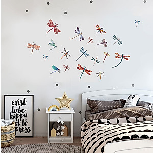 Watercolour Dragonfly Wall Decals，Dragonfly Sticker for Nursery，Lovely Animal Window Clings Decoration Wallpaper Mural for Kid’s Room Classroom School