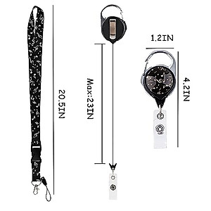 JUDODUCK Black Music Note ID Lanyard with Retractable Badge Holder Clip Detachable Key Card Holder Teacher Lanyard for ID Badges Art School Student Gifts