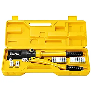 Goplus 16 Ton Hydraulic Crimping Tool, 6 AWG to 600 MCM Battery Cable Lug Terminal Wire Crimper Tool Kit w/ 11 Pairs of Dies