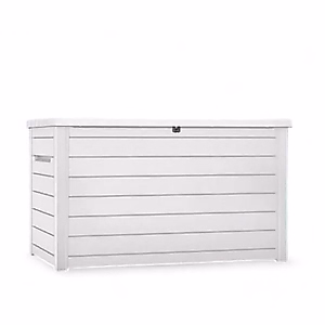 230 Gallon Deck Storage Box Outdoor Patio Container – Weather-Resistant, Lockable Outdoor Storage Solution for Patio, Garden, and Poolside (White)