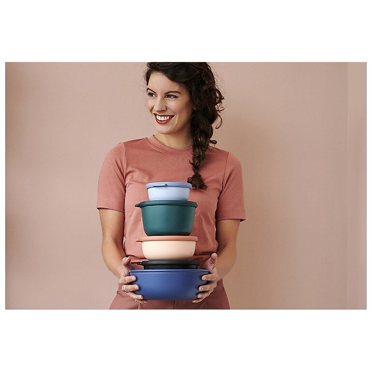 Mepal – Multi Bowl Cirqula 3-Piece Set – Food Storage Container with Lid - Suitable as Airtight Storage Box for Fridge & Freezer, Microwave Container & Servable Dish - 350, 750, 1250ml - Nordic Sage