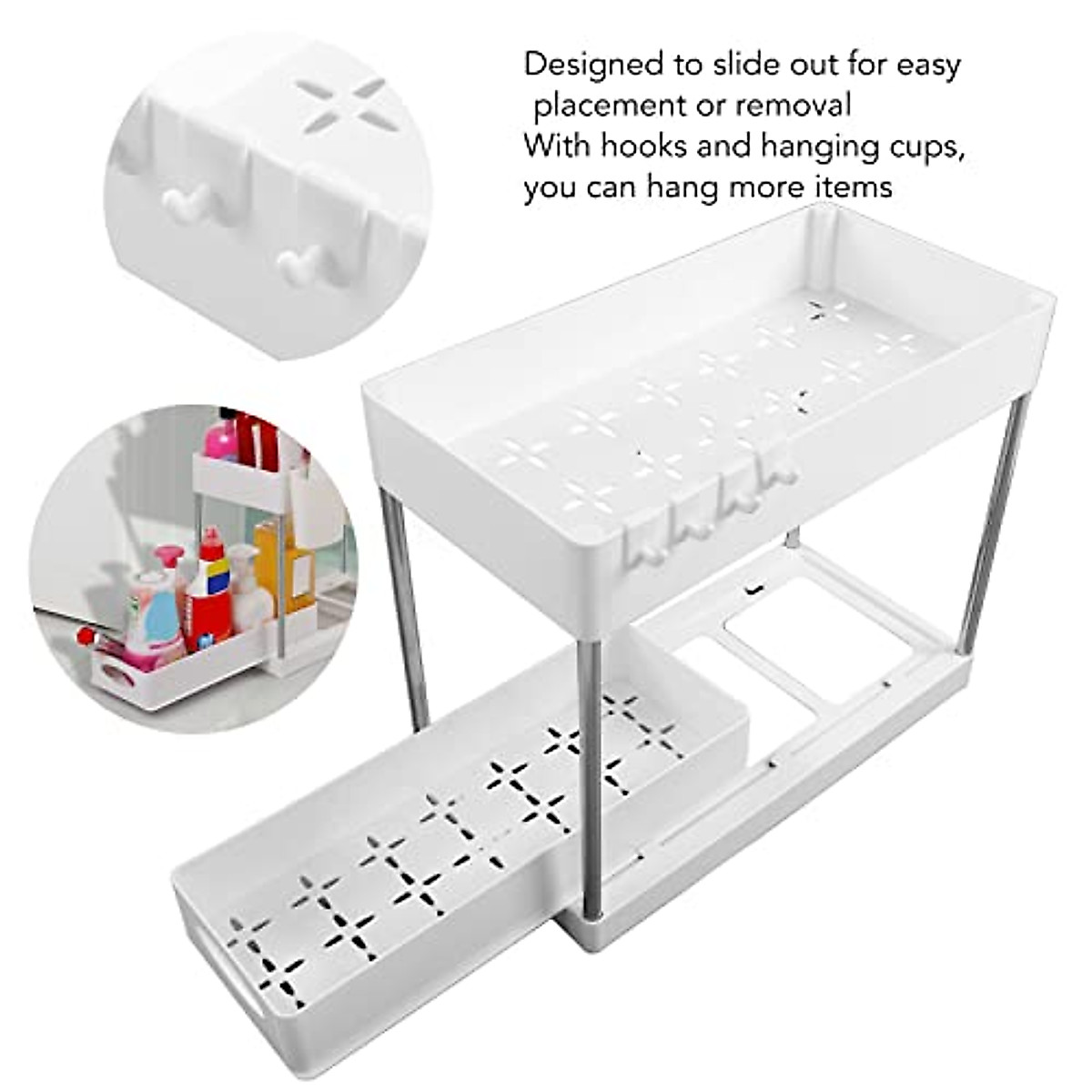 Otufan Under Sink Countertop Organizer, Abs Pull-Out Single-Layer Under Sink Countertop Organizer Storage Organizer for Kitchen Bathroom Cosmetic Storage(#2)