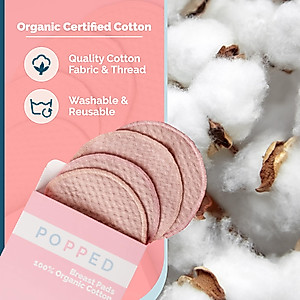 Popped Organic Cotton Breast Pads | Reusable and Washable Nursing Pads | Extra Absorbent Breastfeeding Pads | 1 Day Pair, 1 Night Pair (Pink, 4.5")