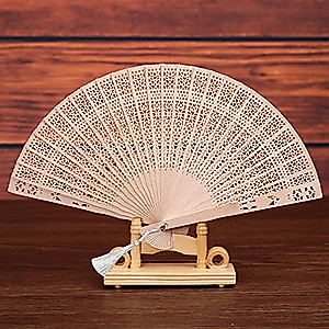 Emsiok 3 PCS Wooden Folding Fan, Vintage Wooden Fan Handheld Folding Fans Sandalwood Hand Fan Wooden Hand Fan Chinese Sandalwood Fan with Tassel for Women Foldable Wedding Favors Baby Shower