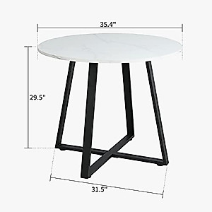 Deehansh 35.5" Round Marble-Proof Dining Table with Metal Base,Faux White Carrara Marble Top and Antique Coffee