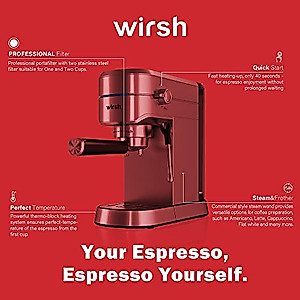 wirsh Espresso Machine, Espresso Maker with Commercial Steamer for Latte and Cappuccino, Expresso Coffee Machine with 42 oz Removable Water Tank,Stainless Steel (Home Barista)