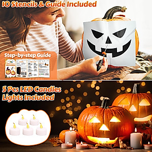 ZIZZ Pumpkin Carving Tools Halloween: 26 Pcs Professional Pumpkin Carving Kit Set for Adult Kid Stainless Steel Pumpkin Sculpting Tool with Stencil & LED Light for Halloween Decoration Jack-O-Lantern