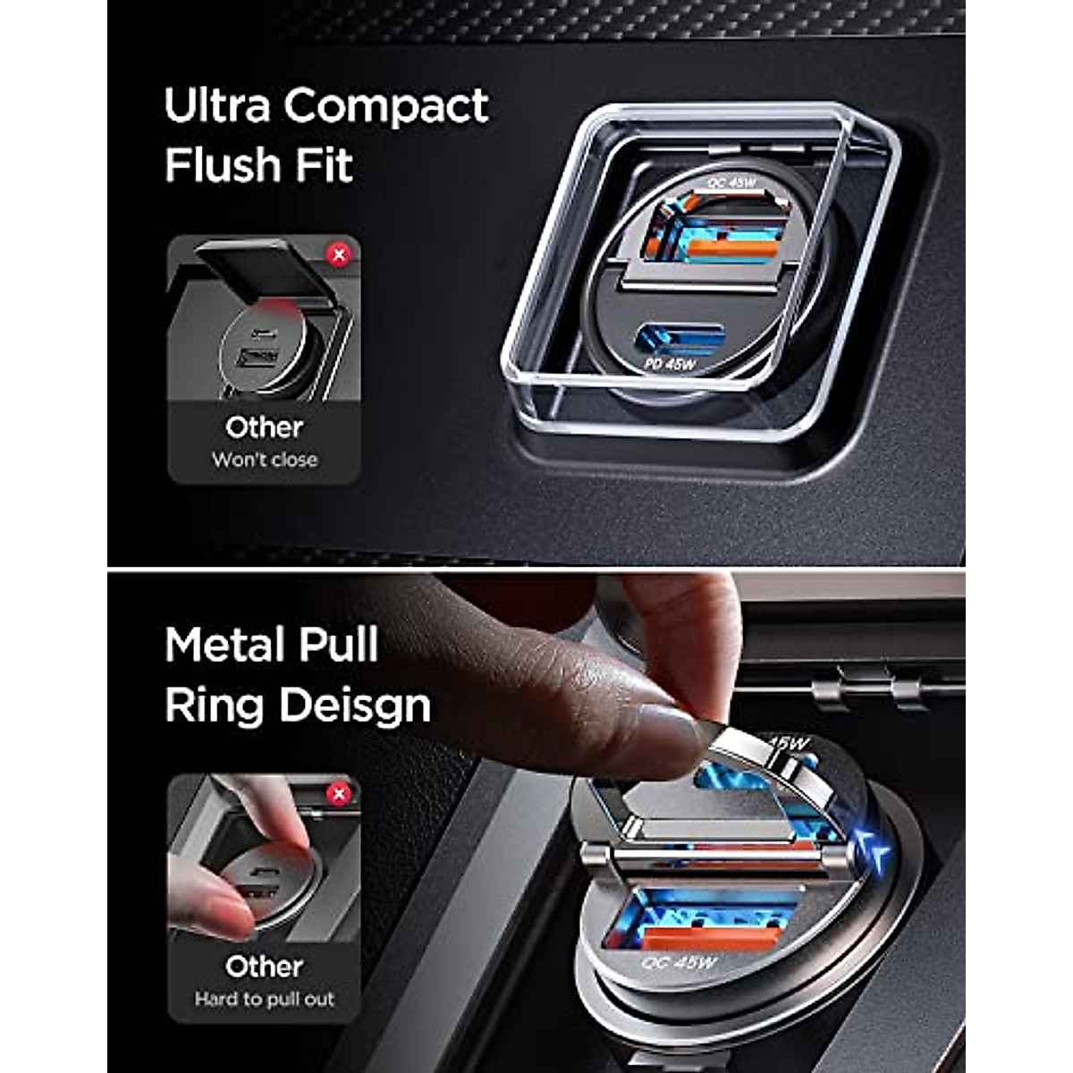 90W USB C Car Charger,[Super Mini Metal] USB C Car Charger Fast Charging Adapter PD+QC3.0 Dual Port MRGLAS Type C Car Cigarette Lighter USB Charger Compatible iPhone 14 13 Pro Max iPad Samsung Macbook