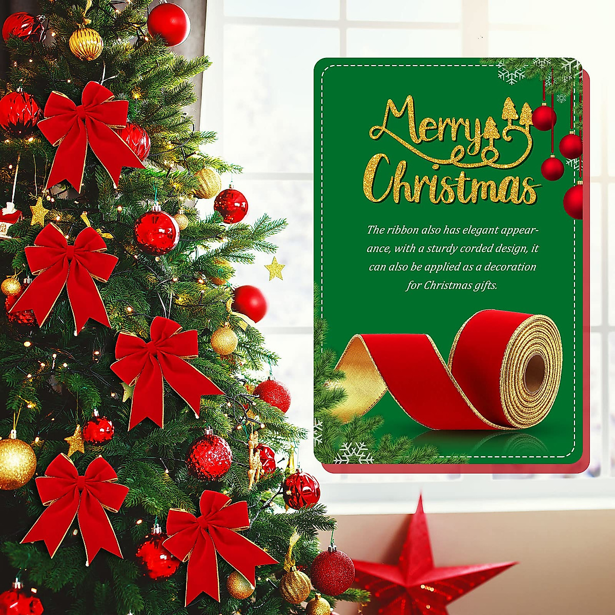 3 Rolls 30 Yards Christmas Red Velvet Ribbon with Gold Edge 2.5 Inch Wide Wired Ribbon Outdoor Ribbon Holiday Decorative Ribbon Fabric Ribbons for Xmas Tree Bow Wreath Making Gift Wrapping Craft