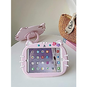 Premium Cute Soft Silicone Cat Pattern Tablet Case with Built-in Foldable Kickstand Shockproof Cover Case for iPad Air 2/ iPad 6/Pro 9.7"