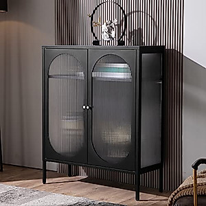 SICOTAS Sideboard Cabinet Buffet, Modern Accent Buffet Storage Cabinet with Glass Doors, Free Standing Cabinet for Living Room, Cupboard Console Table for Kitchen Dining Room, Black