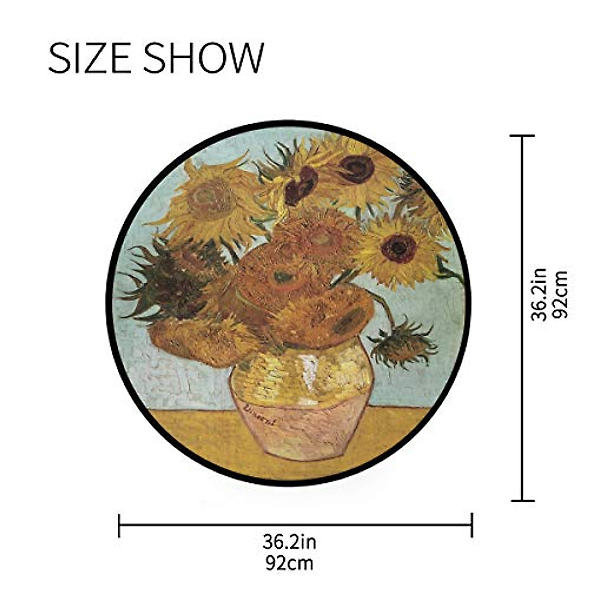 WELLDAY Round Area Rug Van Gogh Sunflower Art Door Mat Washable Non-Slip Throw Floor Carpet