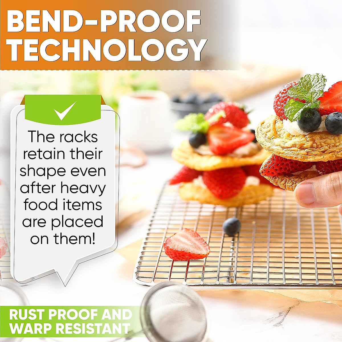 Oven Safe, Heavy Duty Stainless Steel Baking Rack & Cooling Rack, 10 x 15 inches Fits Jelly Roll Pan