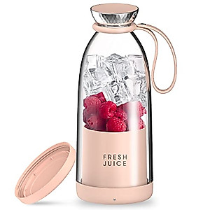 Fresh Juice Bottle Blender Plus,Personal Blender for Smoothies, Juices and Protein Shakes On the go,Smoothie Mini Blender for Home, Travel, Office, Gym,500ml, USB Rechargeable, Quiet, BPA Free (Pink)