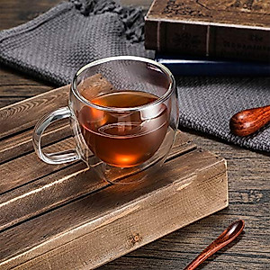 Patelai 5 oz Double Wall Insulated Mugs Espresso Cups Clear Coffee Mugs Insulated Glass Beverage Mugs with Handle for Tea, Milk, Coffee, Beverage, Oats, Cappuccinos, Yogurt (6)