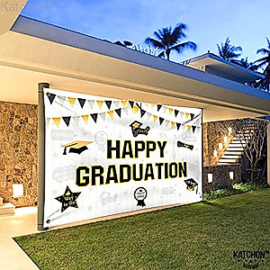 Happy Graduation Banner 2023 - 72x44 Inch, Class of 2023 Decorations | Happy Graduation Sign for Black and White Graduation Party Decorations 2023 | Graduation Backdrop for Graduation Decorations 2023
