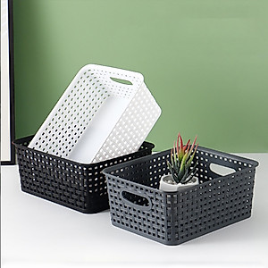 Plastic Storage Baskets 3 Pack, Large Pantry Organization and Storage,Basket Household Organizers,Plastic Baskets with Handles Storage Baskets 13.77"X9.84"X3.74" (Grey Large)