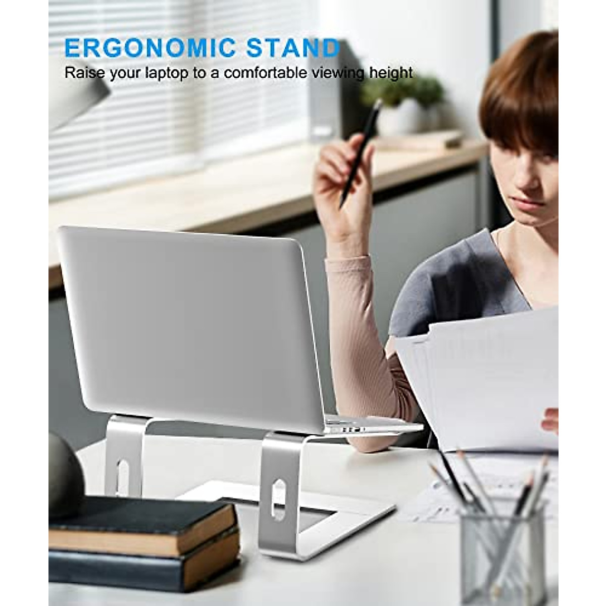 BoYata Laptop Stand, Aluminum Ergonomic Laptop Riser Computer Stand for Desk, Detachable Laptop Holder Compatible for All 10-15.6" MacBook Air Pro, Dell XPS, HP, Lenovo, Samsung-Silver
