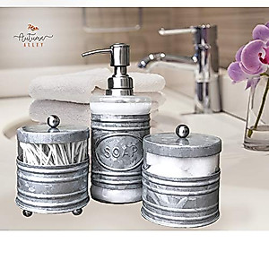 Autumn Alley Adorable 3 Piece Farmhouse Bathroom Accessory Set for Sink/Vanity with Galvanized Soap Dispenser, Cotton Ball Container with Lid, Qtip Organizer- Galvanized Farmhouse Bathroom Decor