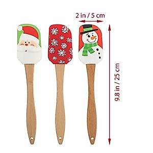 Christmas Spatula Set, 4 Pieces Kitchen Christmas Silicone Spatula Set with Wooden Handle for Baking Cooking and Christmas Gifts ( Assorted Color )