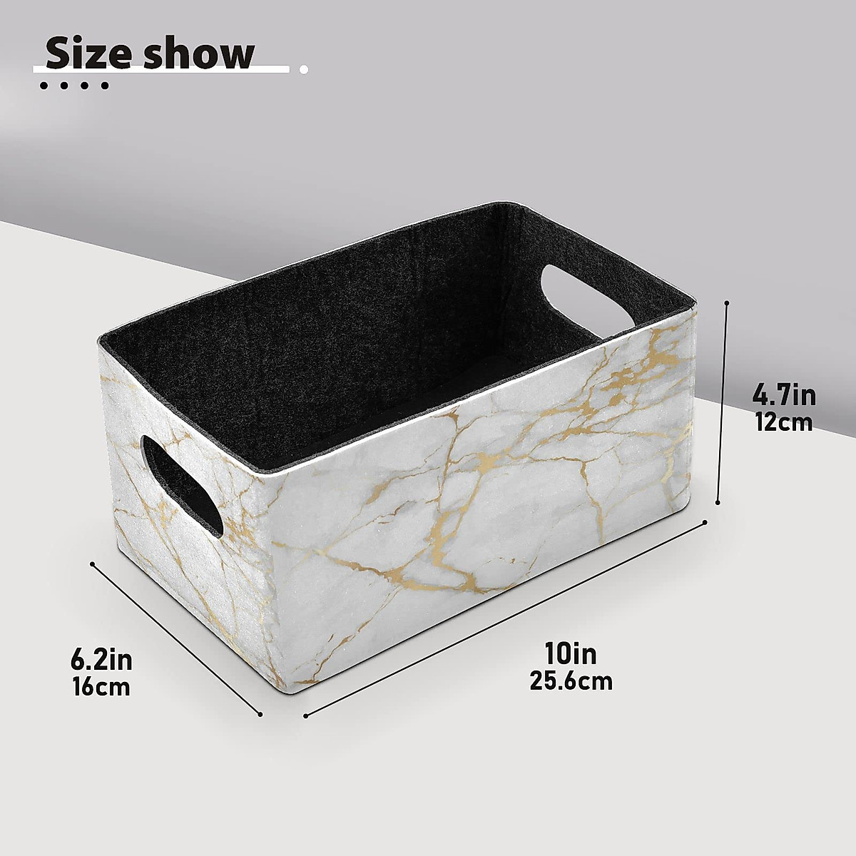 Kcldeci Luxury Marble Stone Gold White Storage Bins Baskets for Organizing, Sturdy Storage Basket Foldable Storage Baskets for Shelves Closet Nursery Toy