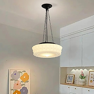 OQHAIR French Minimalist Glass Chandelier Retro Creative Wrought Iron Pendent Lamp Home Bedroom Bedside Restaurant Porch Suspended Chandelier LED Variable Light Indoor Lighting