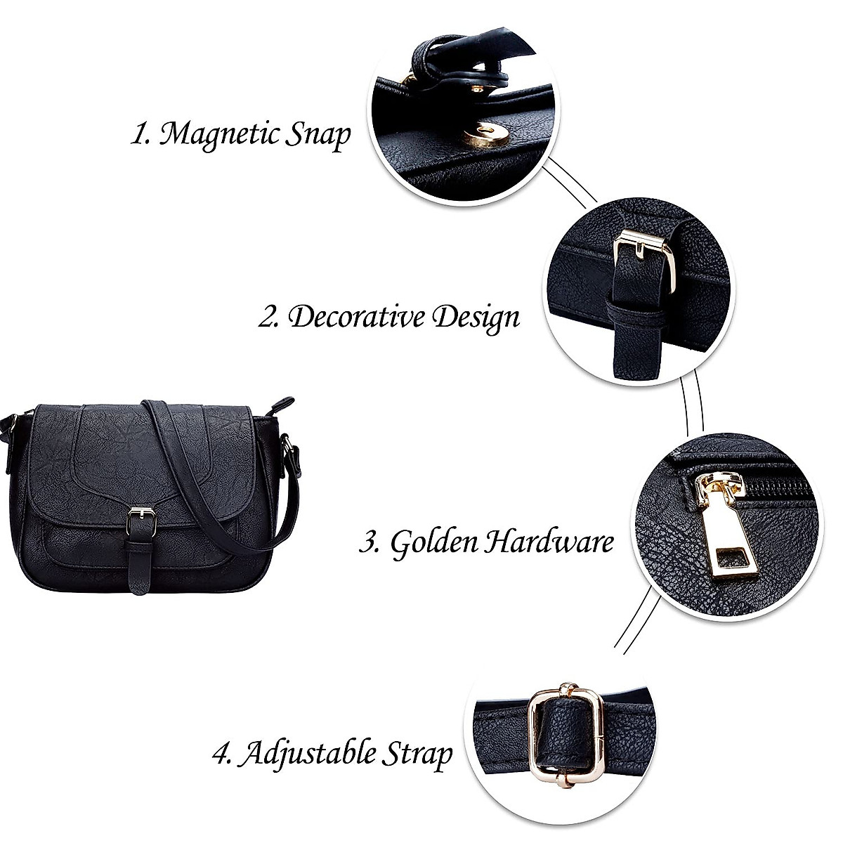 KKXIU Small Lightweight Crossbody Purses for Women Saddle Vintage Vagen Leather Shoulder Handbags (A-Black)
