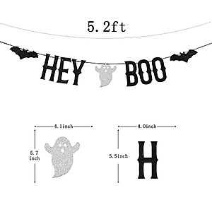 Black Glitter Hey&Boo Banner - Halloween Party Bunting Garlands - Haunted House Decorating, Indoor Outdoor Decorations